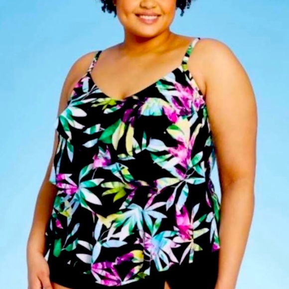 Aqua Green | Swim | Aqua Green 3 Tier Tankini In Tropical Design Size ...